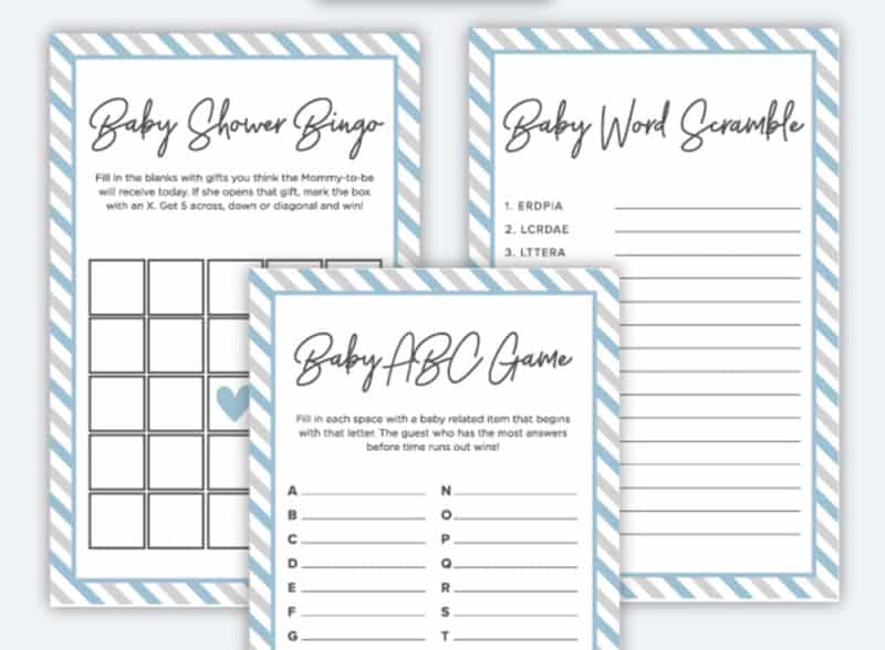 Free Printable Baby Shower Games - Volume 4 - Pink, Blue, Green