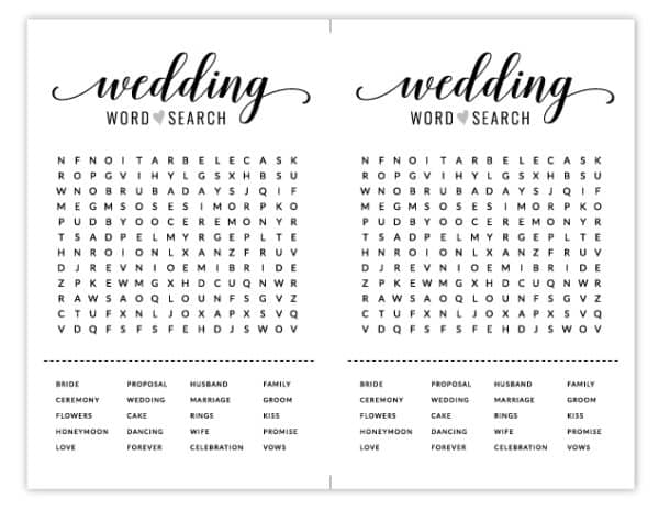 Free Printable Bridal Shower Games | Wedding Word Search