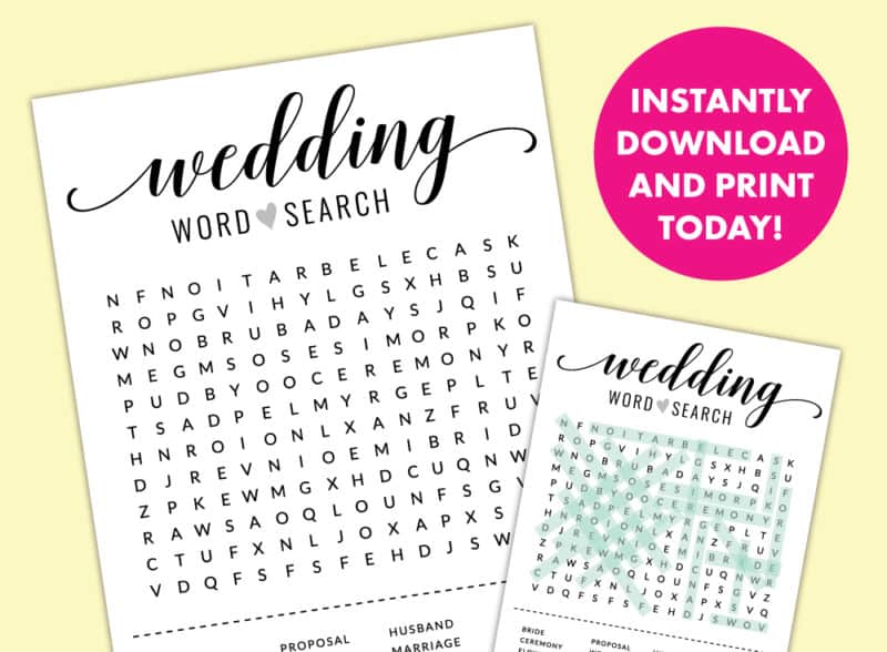 Free Printable Bridal Shower Games Wedding Word Search