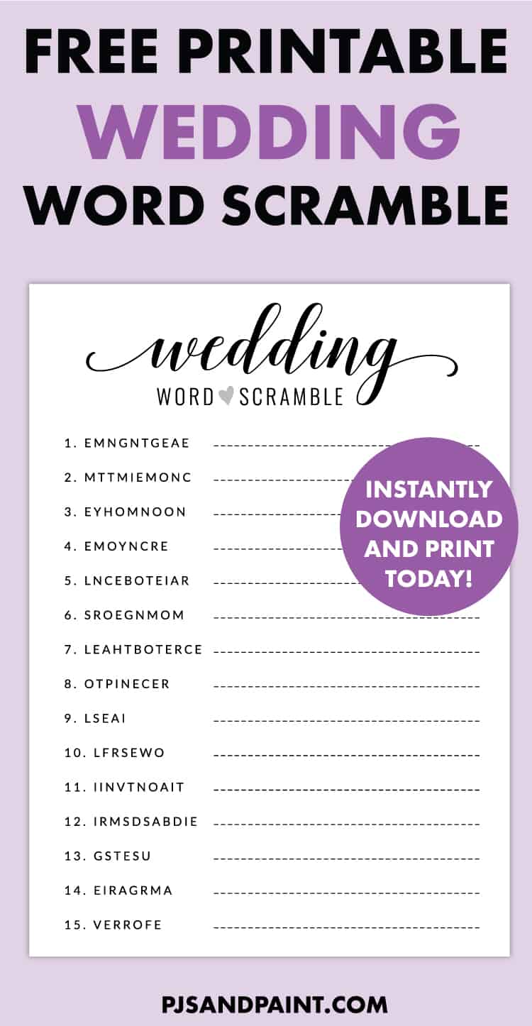 Free Printable Bridal Shower Games | Wedding Word Scramble