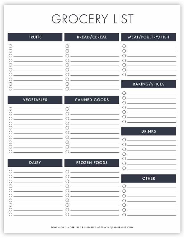 Free Grocery Shopping List Printable