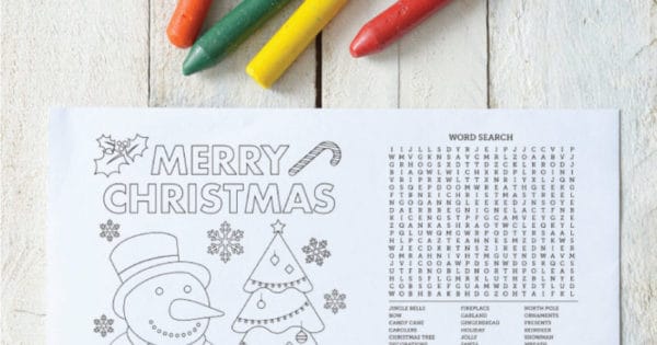 Christmas Placemat for Kids | Free Printable Activity and Coloring Page
