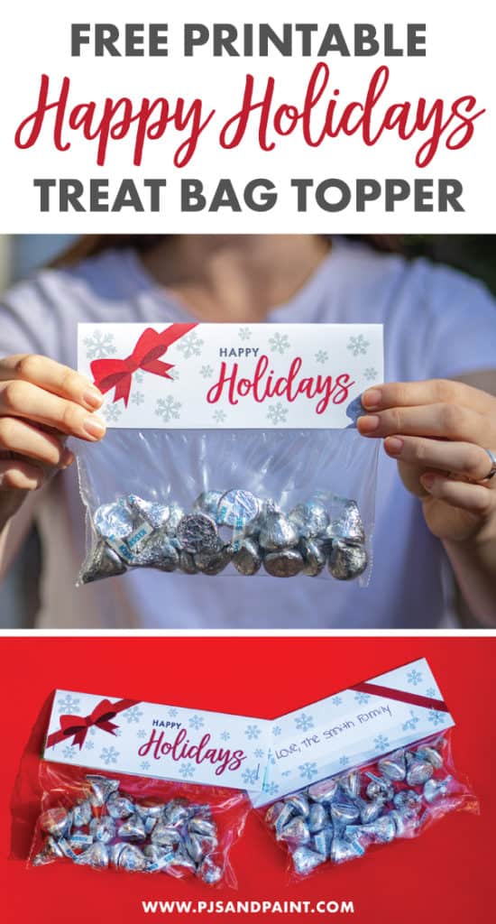 Happy Holidays Treat Bag Topper - Free Printable - Pjs and Paint