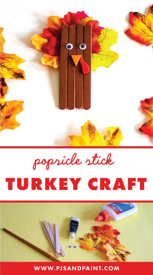Popsicle Stick Turkey Craft - Pjs and Paint - Easy Thanksgiving Crafts