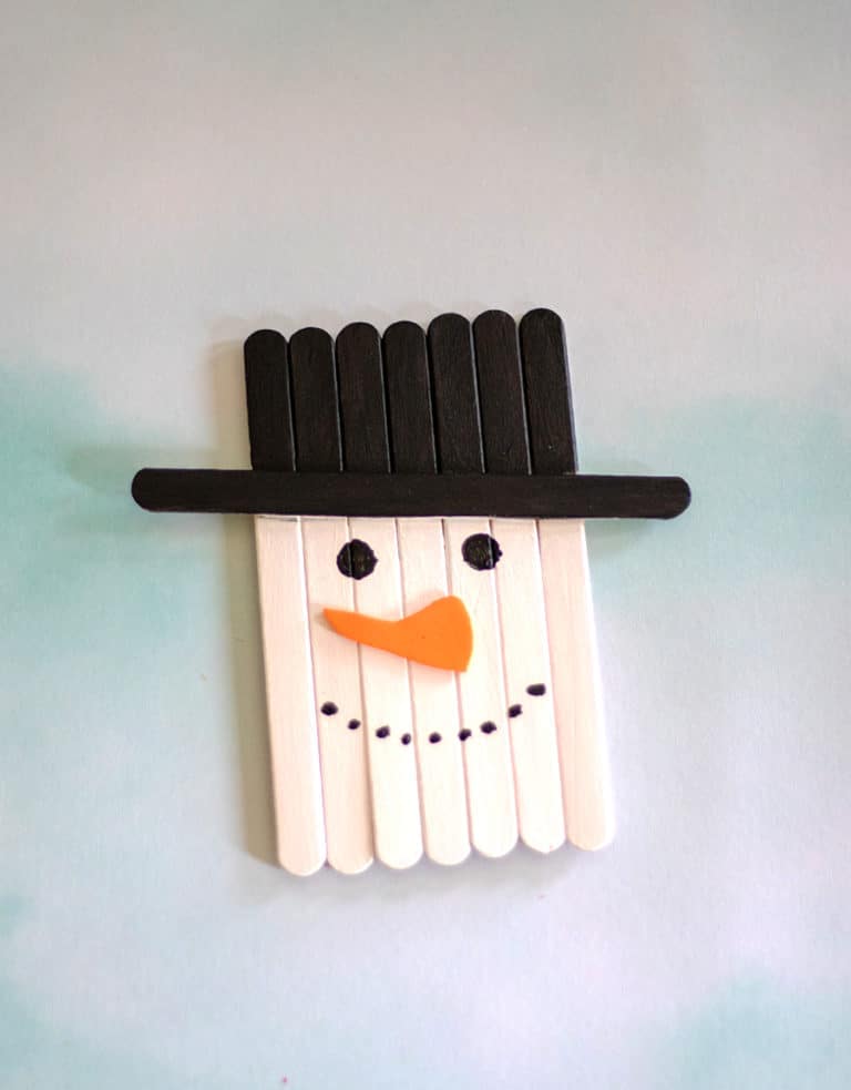 Popsicle Stick Snowman Craft - Pjs and Paint - Easy Crafts for Kids
