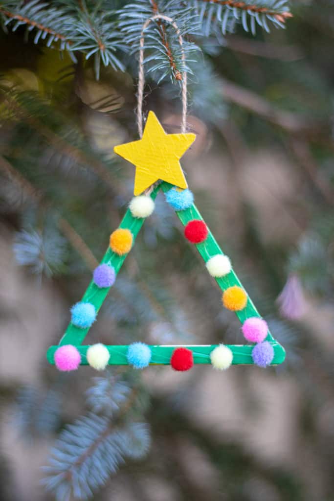 Popsicle Stick Pom Pom Christmas Tree Ornament - Pjs and Paint