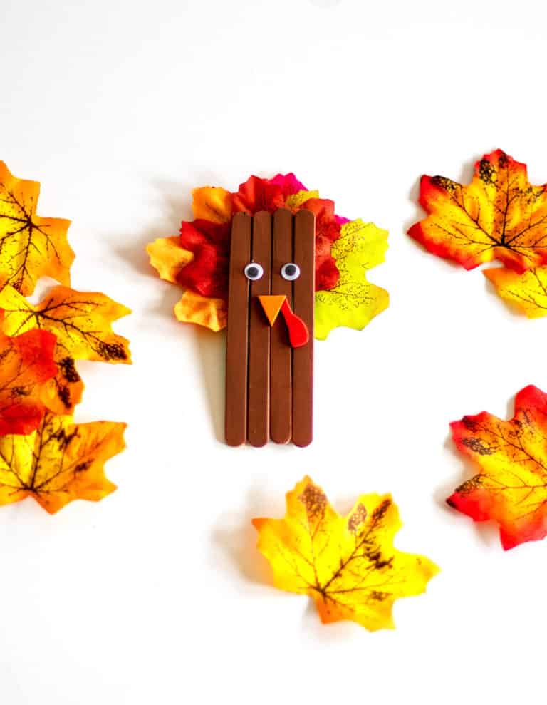 Popsicle Stick Turkey Craft - Pjs and Paint - Easy Thanksgiving Crafts