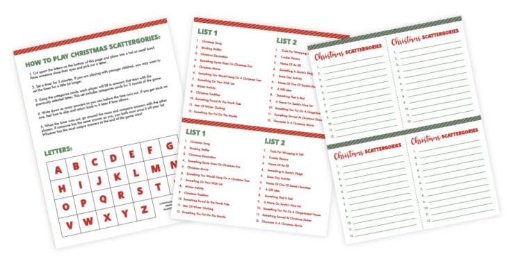 Christmas Scattergories - Free Printable Christmas Games and Activities
