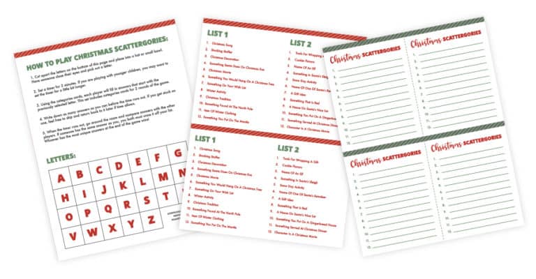 Christmas Scattergories - Free Printable Christmas Games and Activities