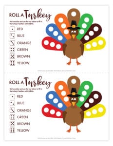 Roll a Turkey - Free Printable Thanksgiving Game - Pjs and Paint