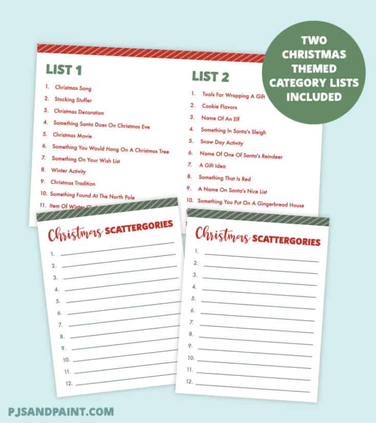 Christmas Scattergories - Free Printable Christmas Games and Activities