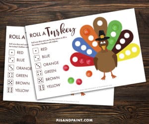 Roll a Turkey - Free Printable Thanksgiving Game - Pjs and Paint