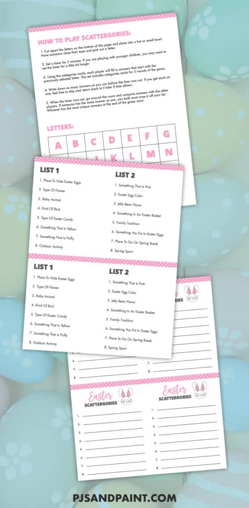 Easter Scattergories - Free Printable Game - Pjs and Paint