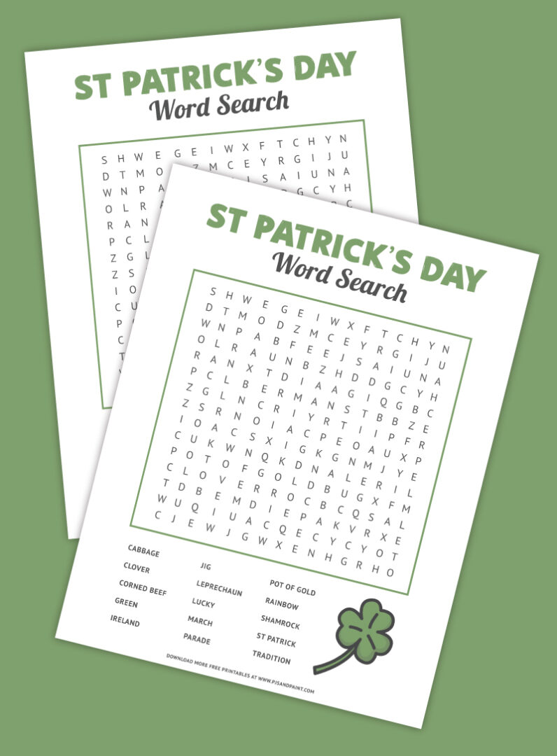 St. Patrick's Day Word Search - Free Printable Game - Pjs and Paint