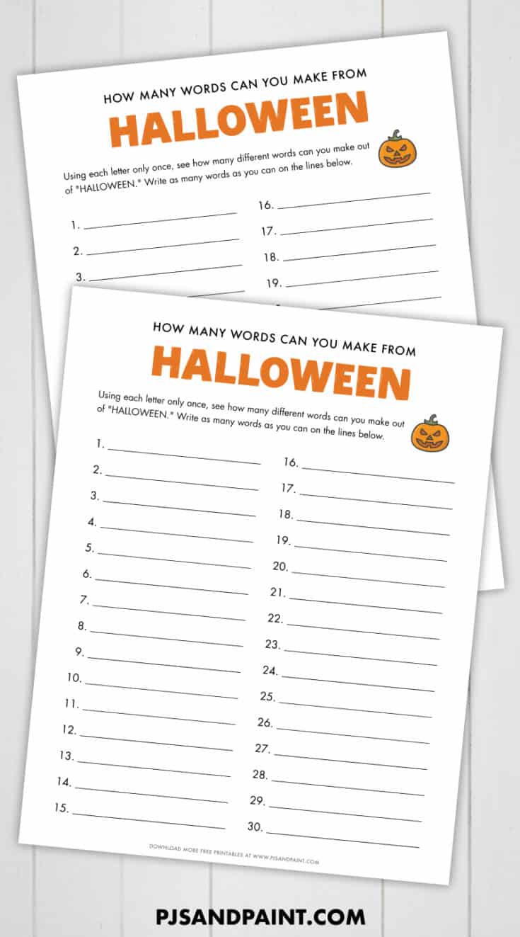 How many words can you make out of Halloween - Free Printable Game