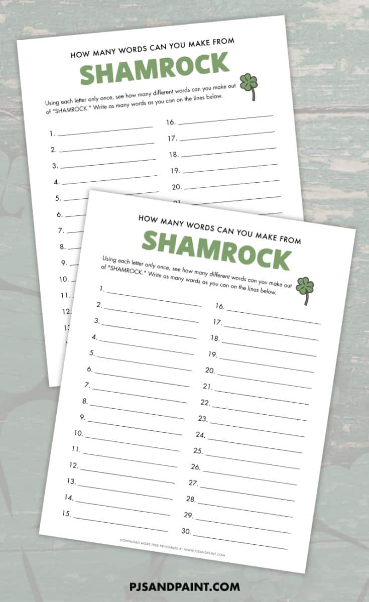 How many words can you make out of Shamrock - Free Printable Game