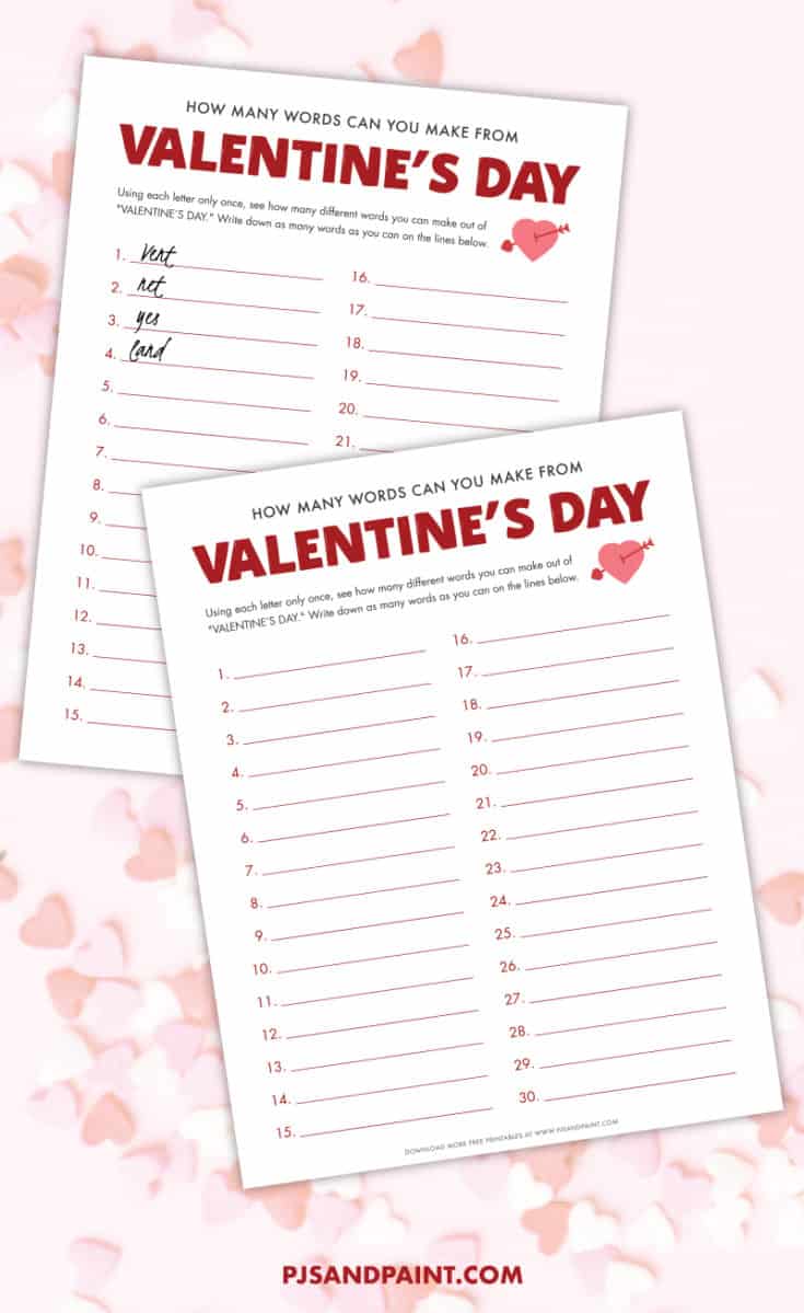 How many words can you make out of Valentine's Day - Printable Game