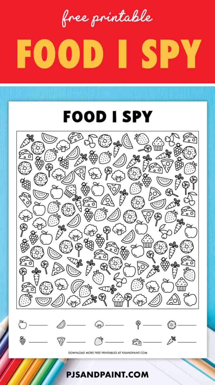 Free Printable I Spy Game - Food Themed I Spy - Pjs and Paint