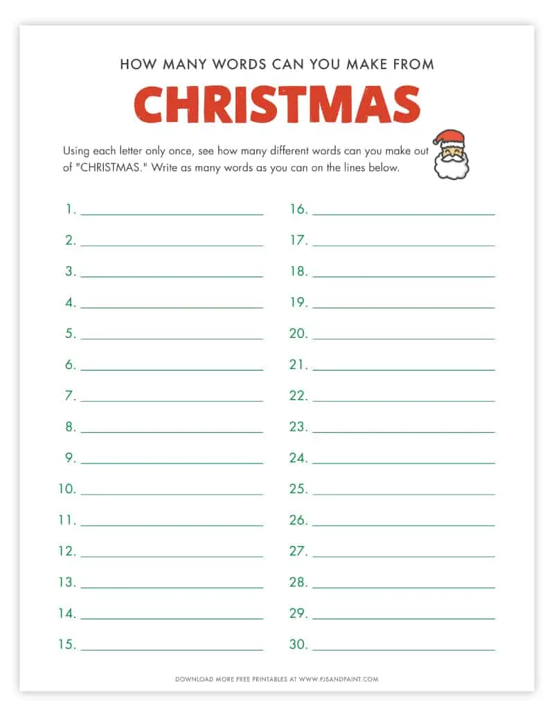 How Many Words Can You Make Out Of Christmas Free Printable Game