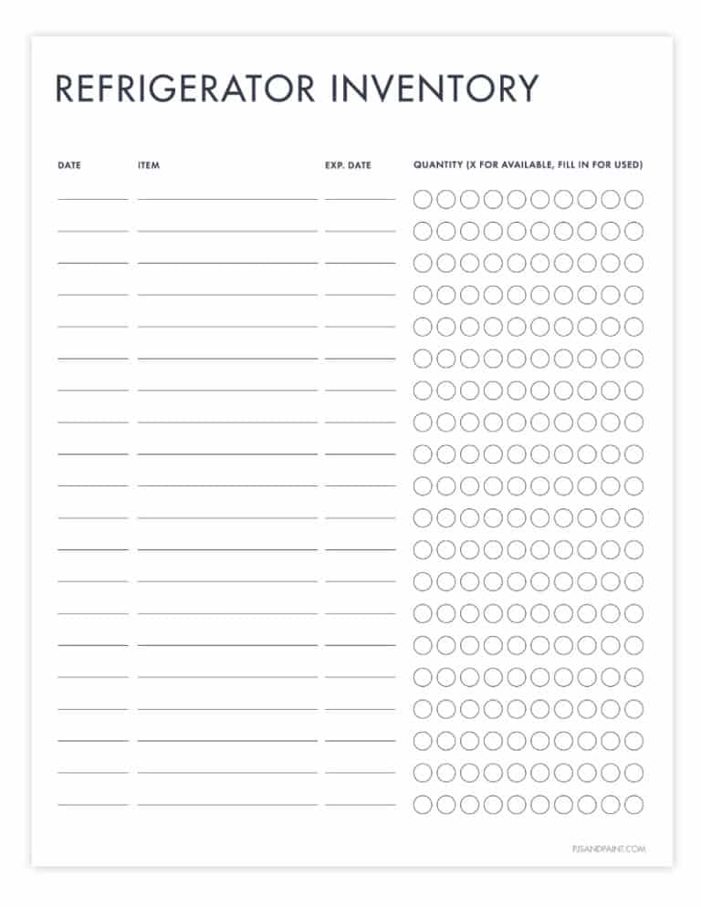 Free Printable Refrigerator Inventory Tracker - Pjs and Paint