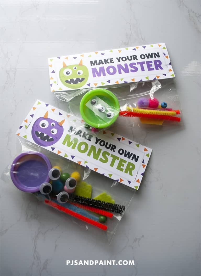 Make your own monster kit - Free printable Halloween treat bag topper