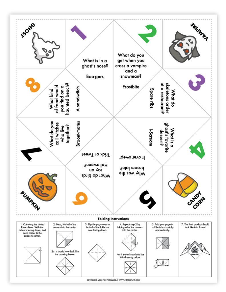Halloween Joke Cootie Catcher Free Printable Pjs And Paint