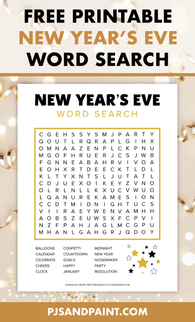 Free Printable New Year's Eve Word Search - Pjs and Paint