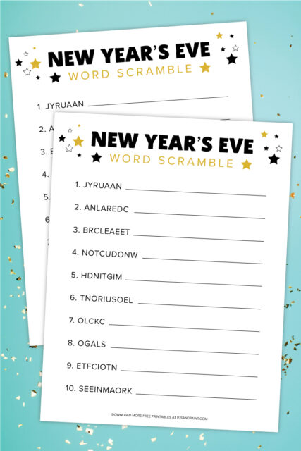 Free Printable New Year's Eve Word Scramble - Pjs and Paint
