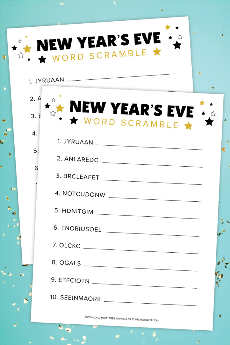 Free Printable New Year's Eve Word Scramble - Pjs and Paint