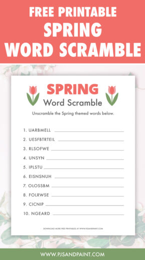 Free Printable Spring Word Scramble - Pjs and Paint