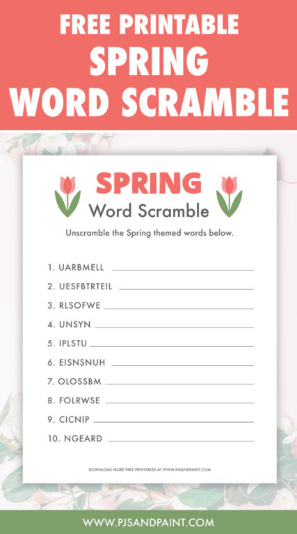 Free Printable Spring Word Scramble - Pjs and Paint
