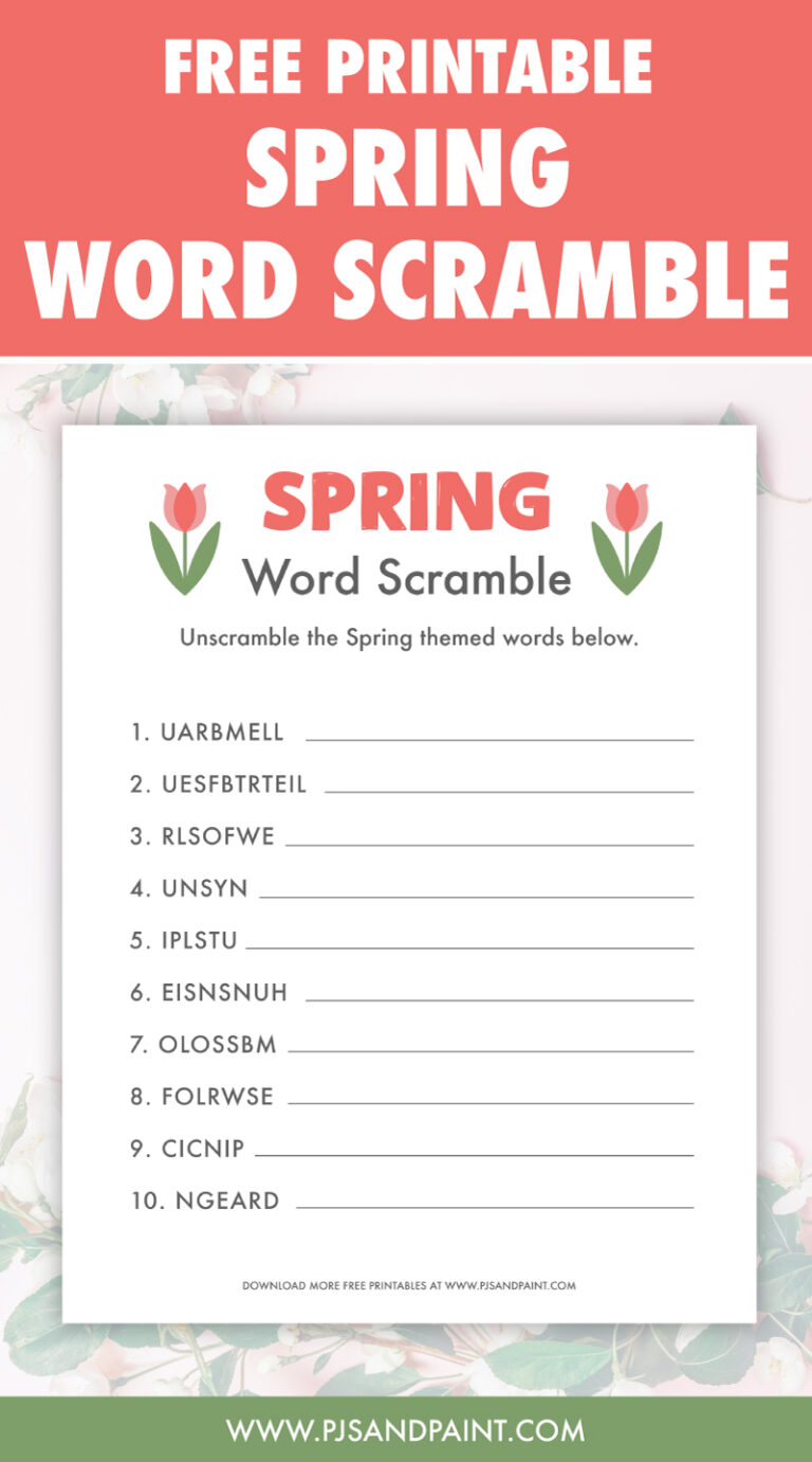 Free Printable Spring Word Scramble - Pjs and Paint