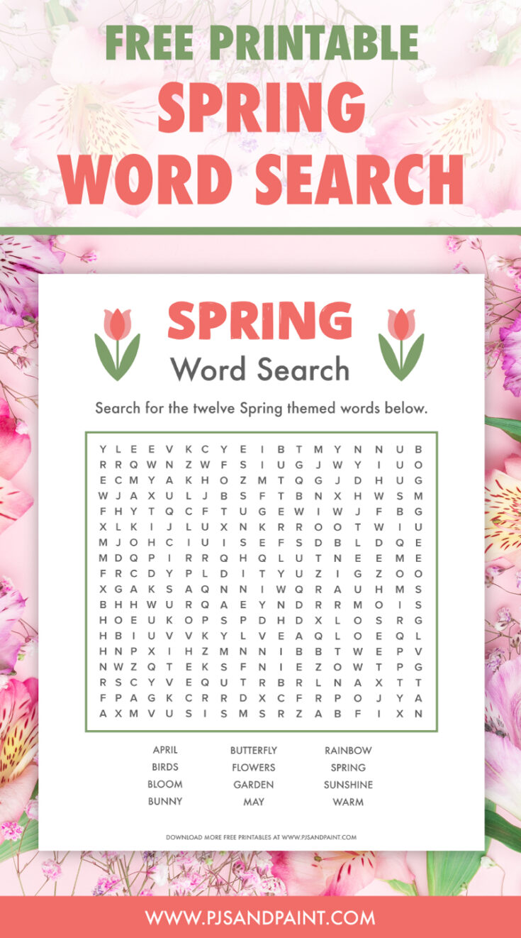 Free Printable Spring Word Search - Pjs and Paint