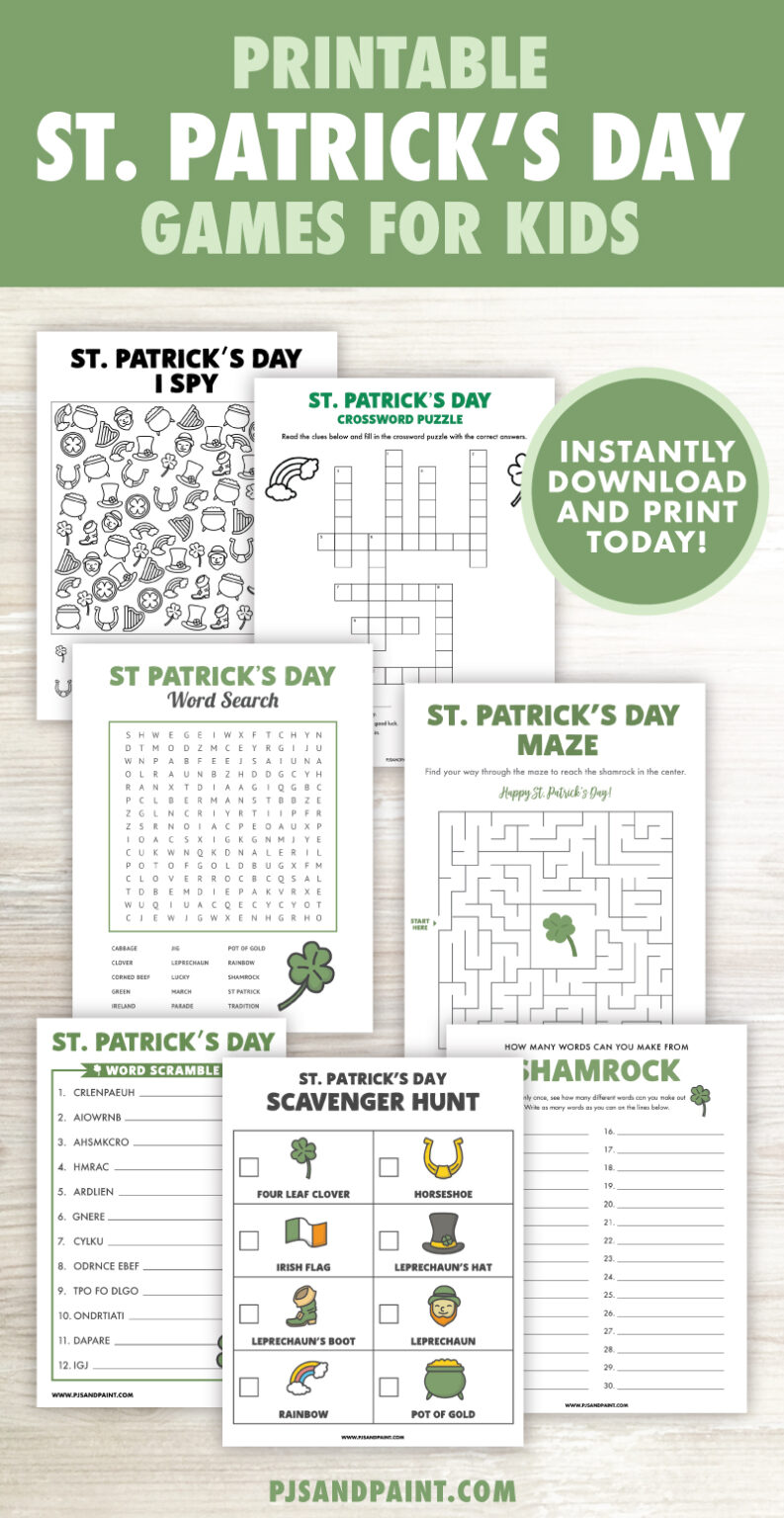 Printable St. Patrick's Day Game Bundle for Kids - Pjs and Paint
