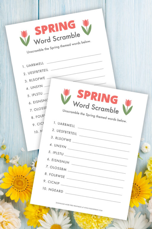 Free Printable Spring Word Scramble - Pjs and Paint