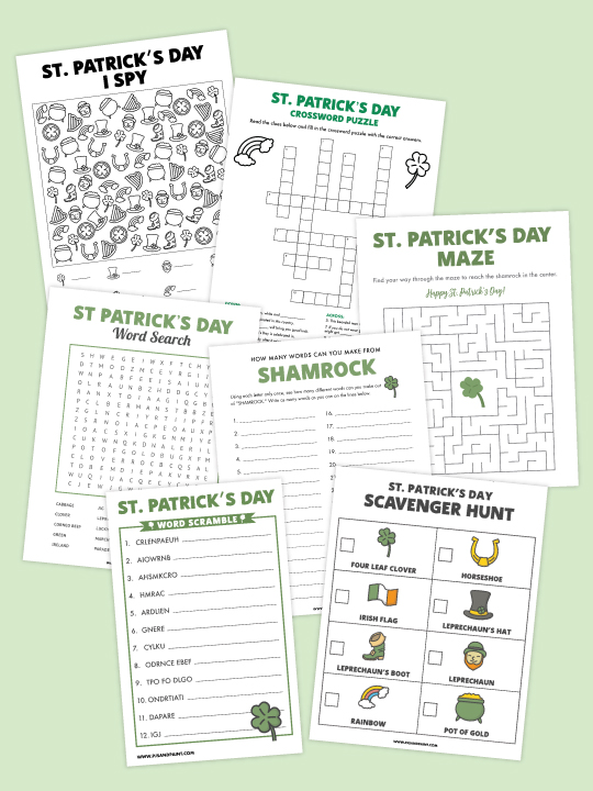 Printable St. Patrick's Day Game Bundle for Kids - Pjs and Paint