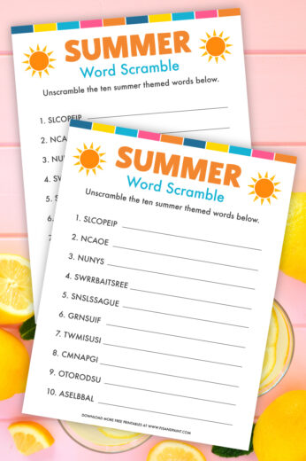 Free Printable Summer Word Scramble - Pjs and Paint