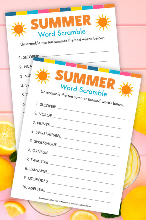 Free Printable Summer Word Scramble - Pjs and Paint