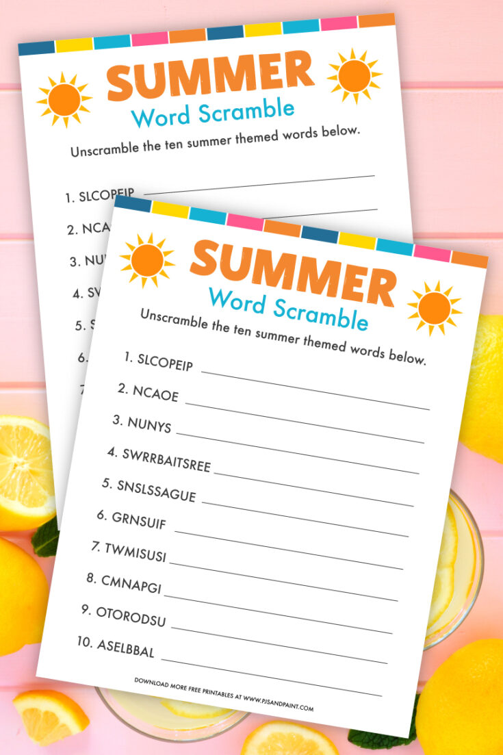 Free Printable Summer Word Scramble - Pjs and Paint