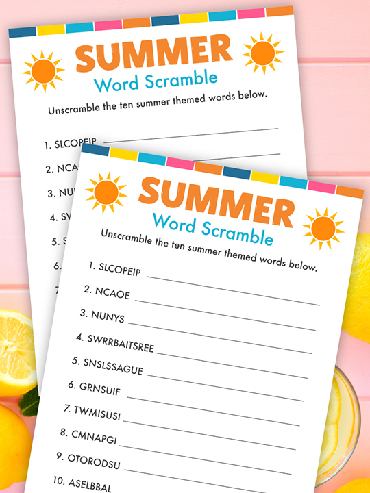 Free Printable Summer Word Scramble - Pjs and Paint