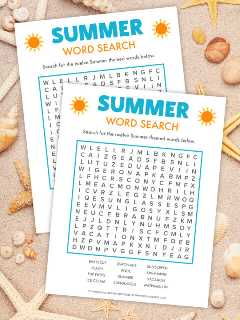 Free Printable Summer Word Scramble - Pjs and Paint