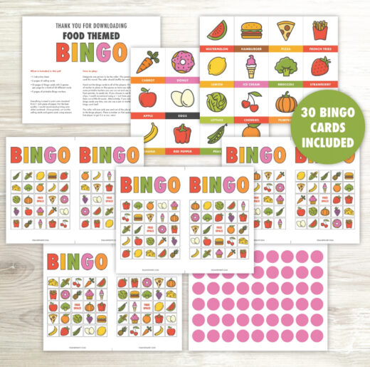 Free Printable Bingo for Kids - Food Themed - Pjs and Paint