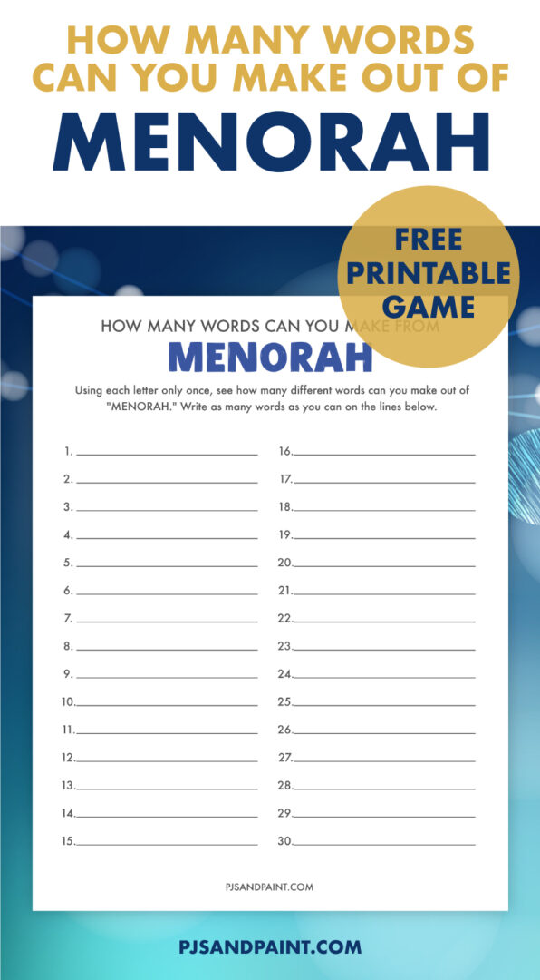 How many words can you make out of Menorah game - Pjs and Paint