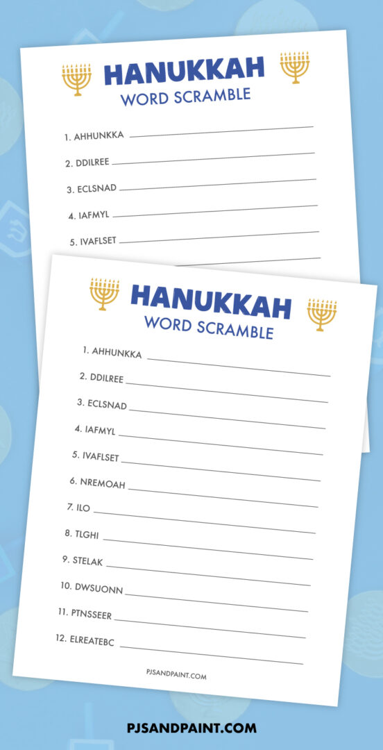 Hanukkah Word Scramble - Free Printable - Pjs and Paint