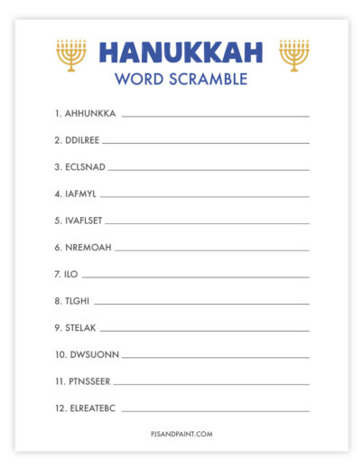 Hanukkah Word Scramble - Free Printable - Pjs and Paint