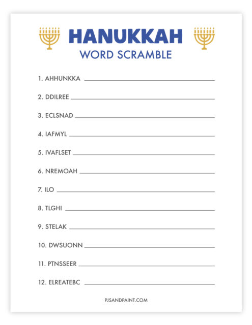 Hanukkah Word Scramble - Free Printable - Pjs and Paint