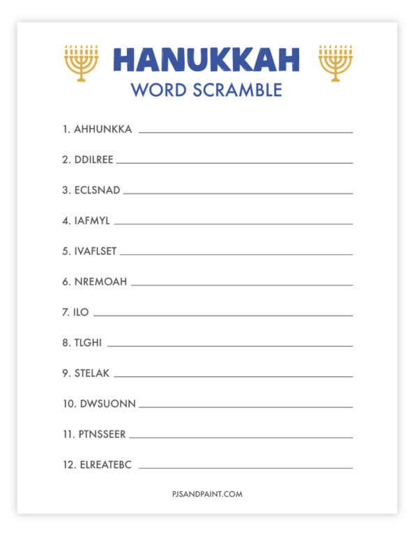 Hanukkah Word Scramble - Free Printable - Pjs and Paint