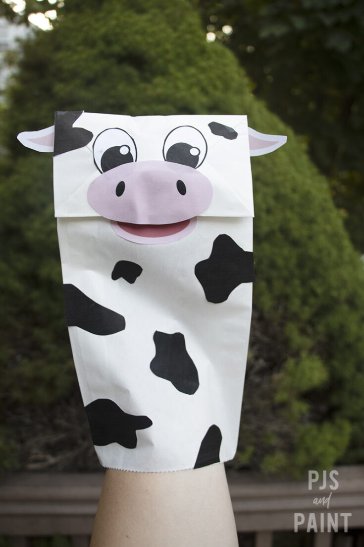 Paper Bag Cow Puppet Craft - With Free Printable Template