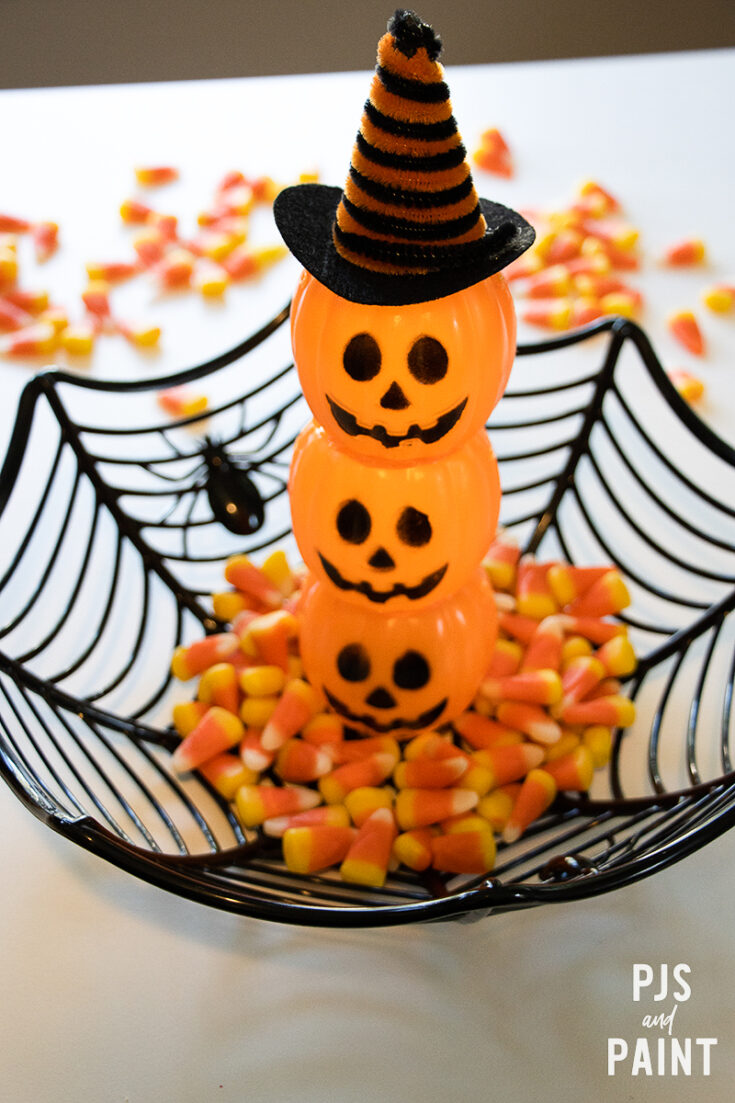 DIY Dollar Tree Halloween Craft - Pumpkin Candy Holder - Pjs and Paint