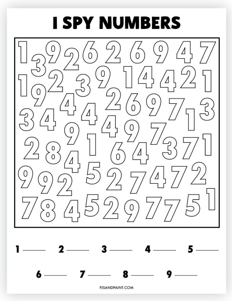 Free Printable I Spy Numbers Game for Kids - Pjs and Paint